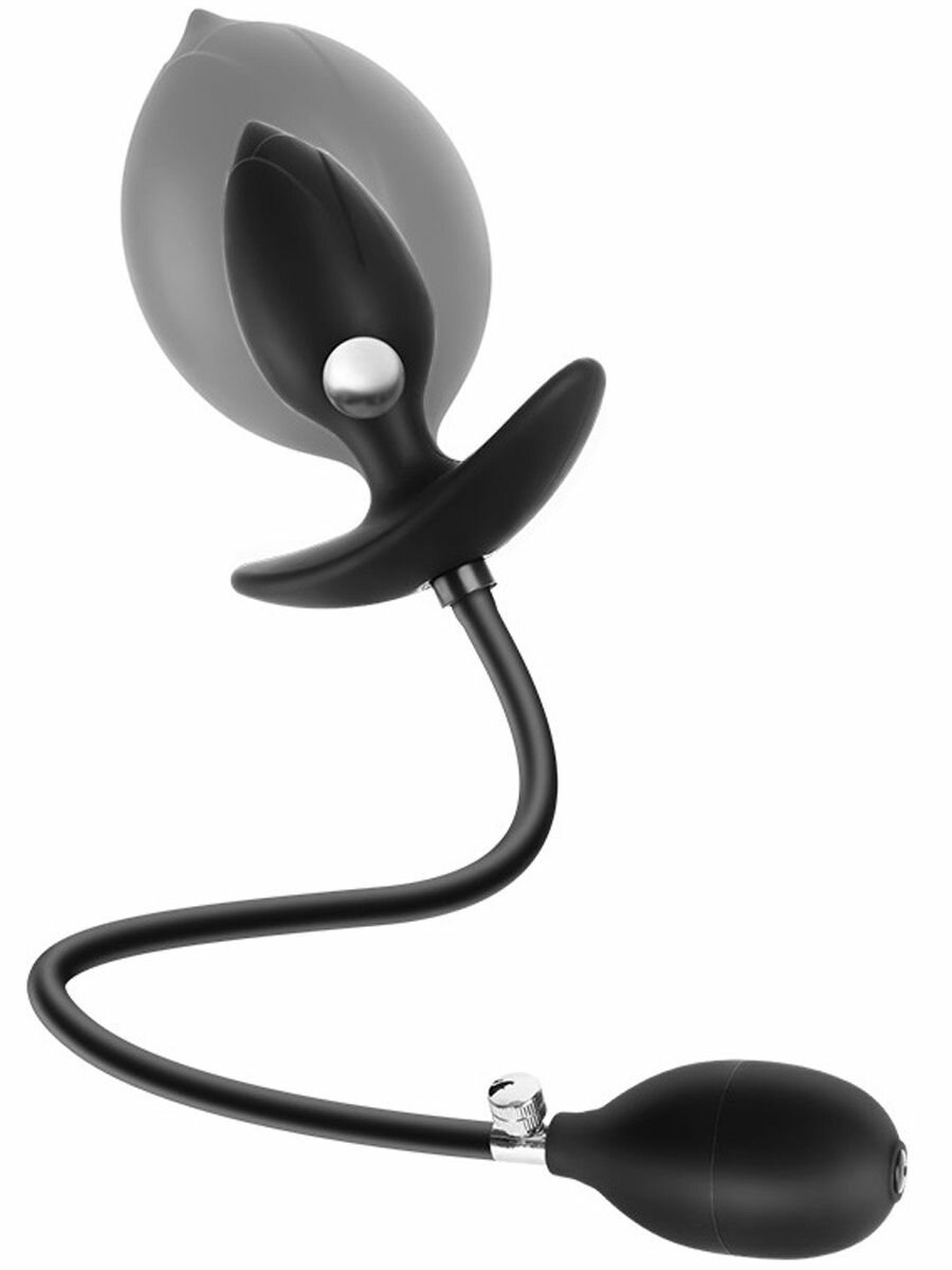 Надувная анальная пробка-расширитель с грушей и со смещенным центром тяжести, для ношения, 11.3см