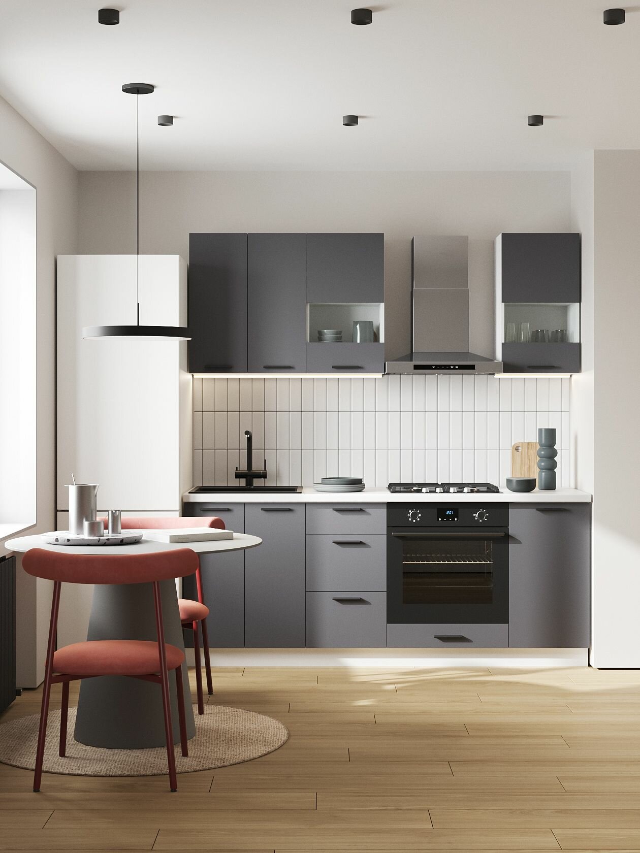 Кухонный гарнитур Урбан 2 м, мебель для дома и кухни, Белый / Графит серый со стеклом