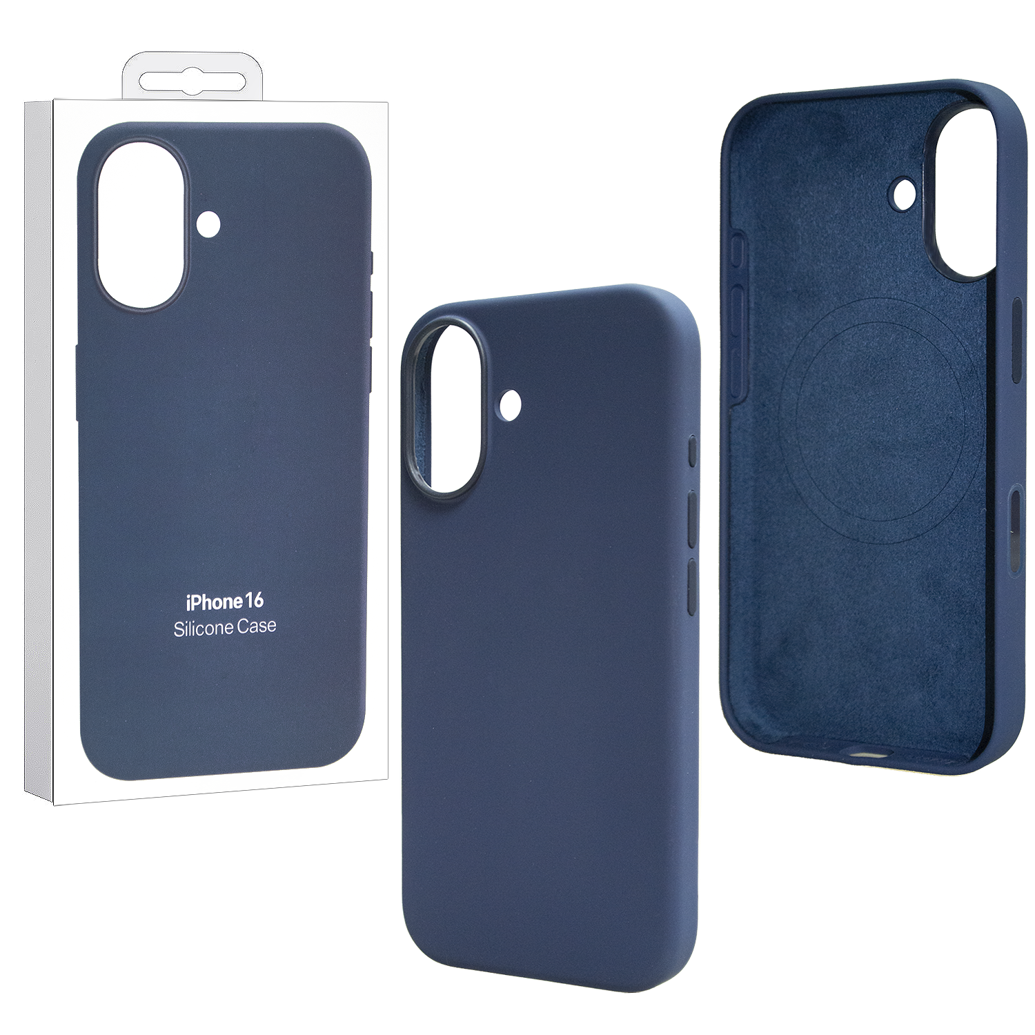 Чехол для iPhone 16 Silicon Case Dark Blue, анимация NFC, поддержка беспроводной зарядки, темно-синий