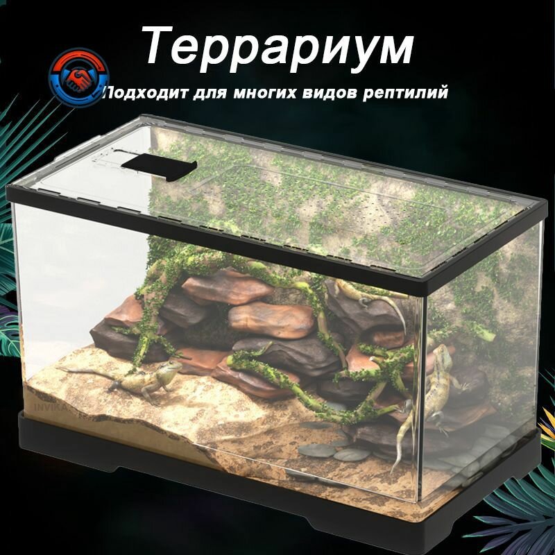 Прямоугольный акриловый террариум с выдвижной вентилируемой крышкой, удобный световой лючок для кормления, минималистичный стеклянный дом для черепах, змей, ящериц и пауков, современный интерьерный контейнер для рептилий