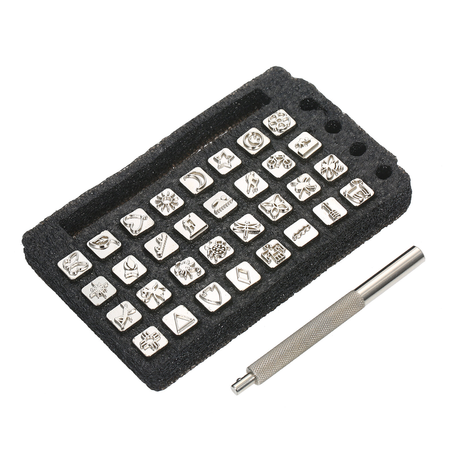 32PCS Набор штампов с индийскими символами для кожевенного дела, инструменты для тиснения кожи, штампы с насечкой антискользящим ручком, стальные перфораторы для самодельного кожевенного творчества