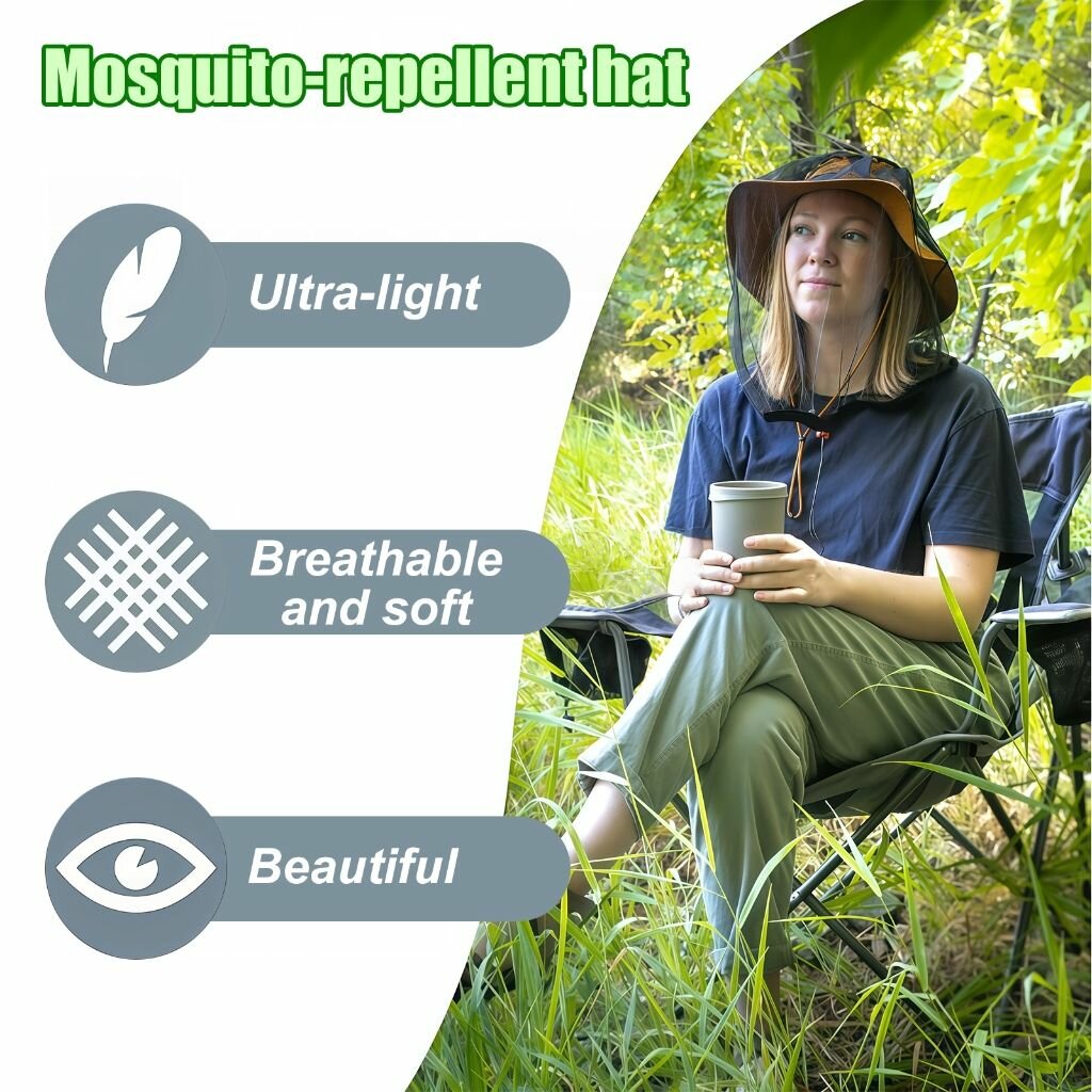 Сетчатая маска для лица и головы с защитой от насекомых для кемпинга и походов, - 51x57