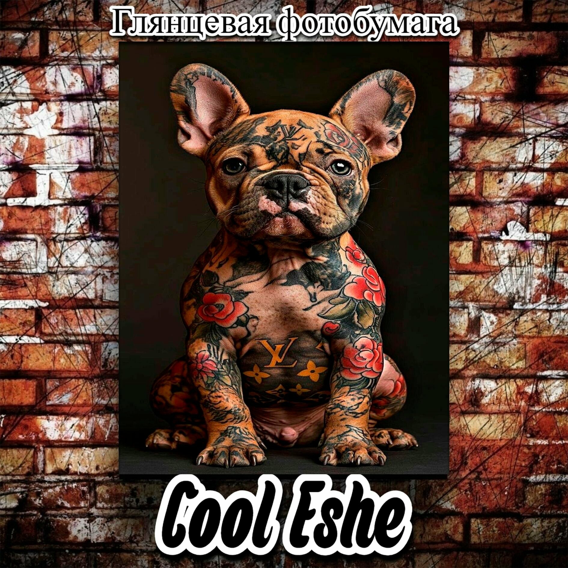 Постер "Бульдог французский, милый, татуированный" из коллекции "Животные" А4
