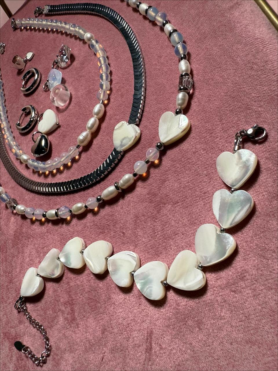 Браслет, гематит, перламутр