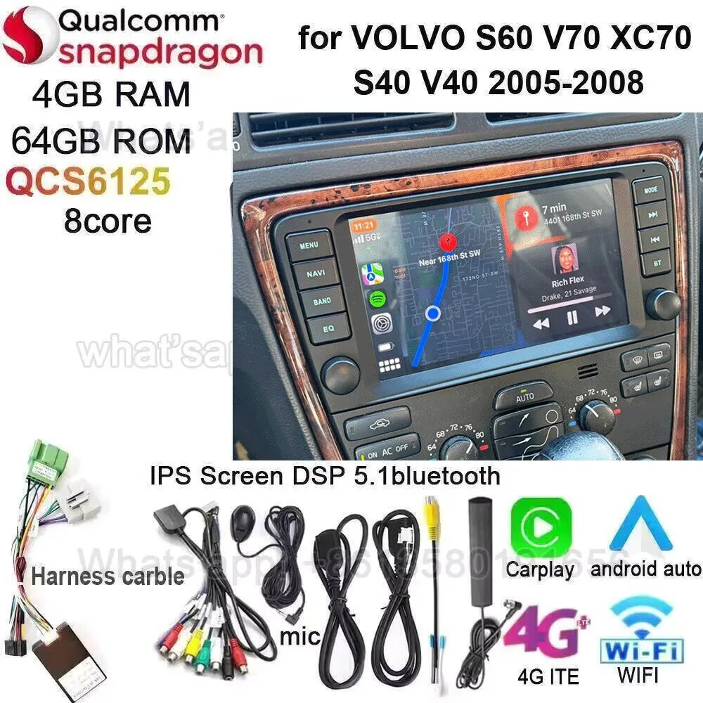 Автомагнитола Android для Volvo S60 V70 XC70 S40 V40 2005-2008, 4/64GB