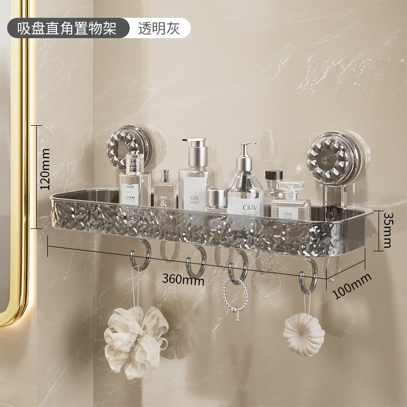 Настенный квадратный прозрачный акриловый стеллаж для ванной комнаты, серый цвет, компактный дизайн, простая установка