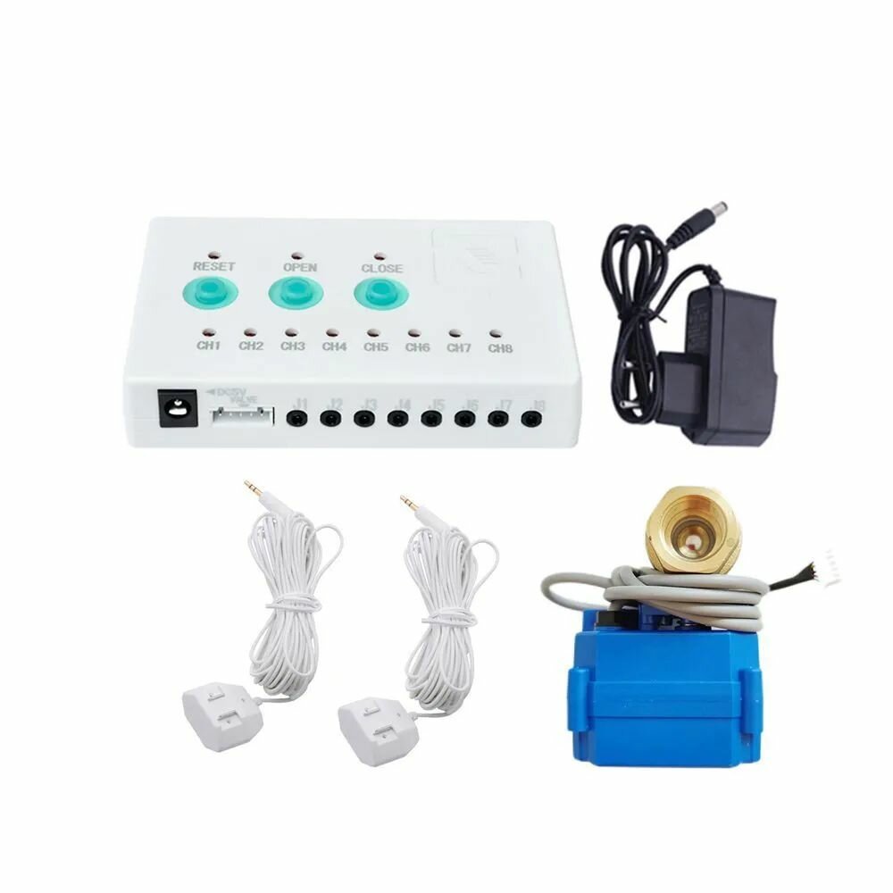 Система обнаружения утечки с автоматическим выключением 1 / 2 "электрических шаровых клапанов, контроллеров и 2 датчиков