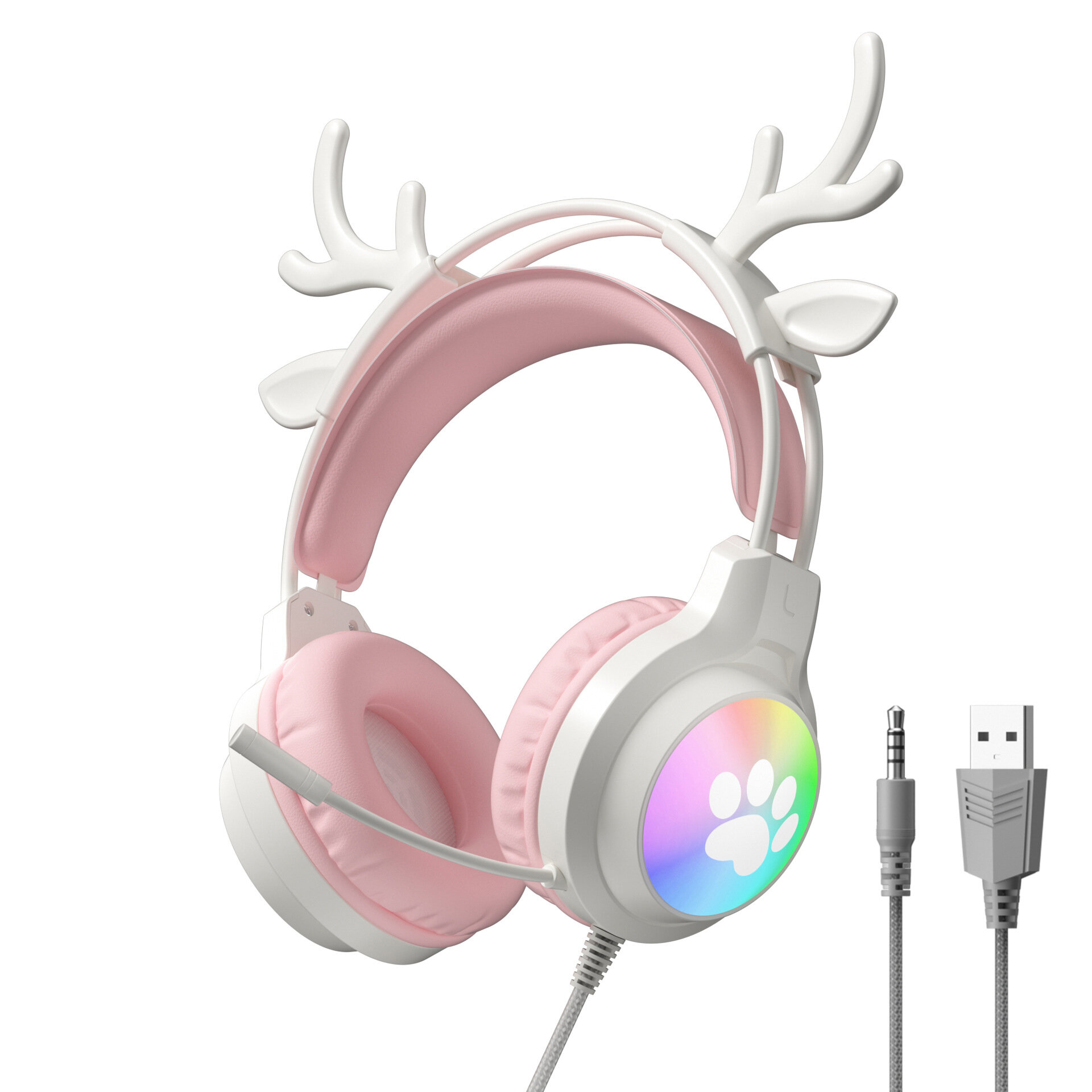 SY-G50 RGB Проводная игровая гарнитура с оленьими ушами для консоли PS5 - Розовый