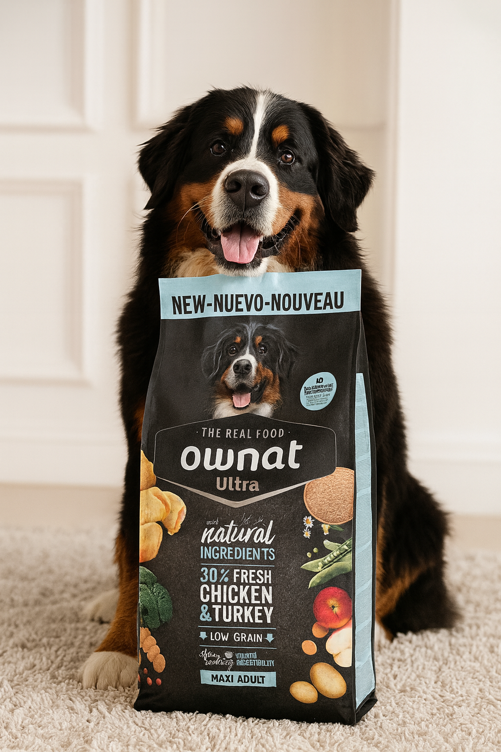 Корм Ownat Maxi Adult Ultra, для взрослых собак, крупных пород, индейка, 12 кг