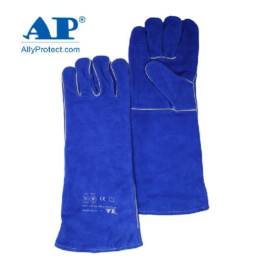 Youmeng AP-0160 Цветные синие сварочные перчатки, впитывающие пот, нескользящие сварочные перчатки 35 см, огнестойкие сварочные перчатки