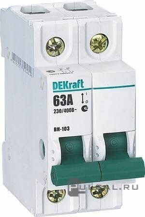 Выключатель нагрузки (рубильник) DEKraft 2 полюса 20А