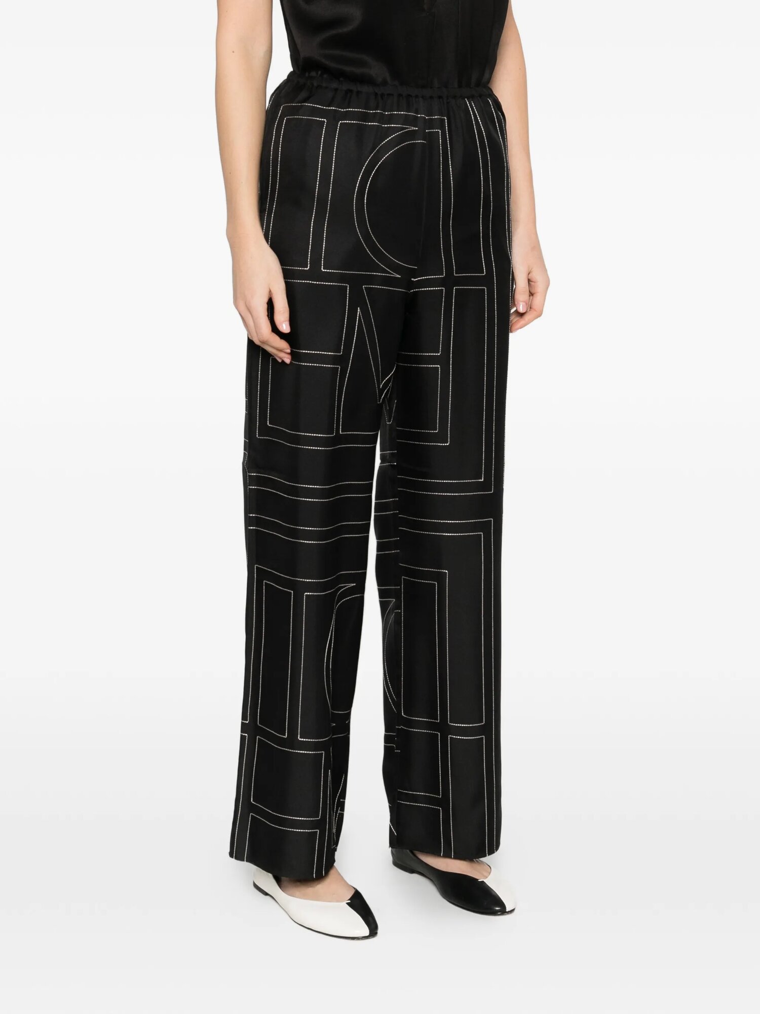 Брюки TOTEME Monogram silk trousers, размер 34, белый — фото 1