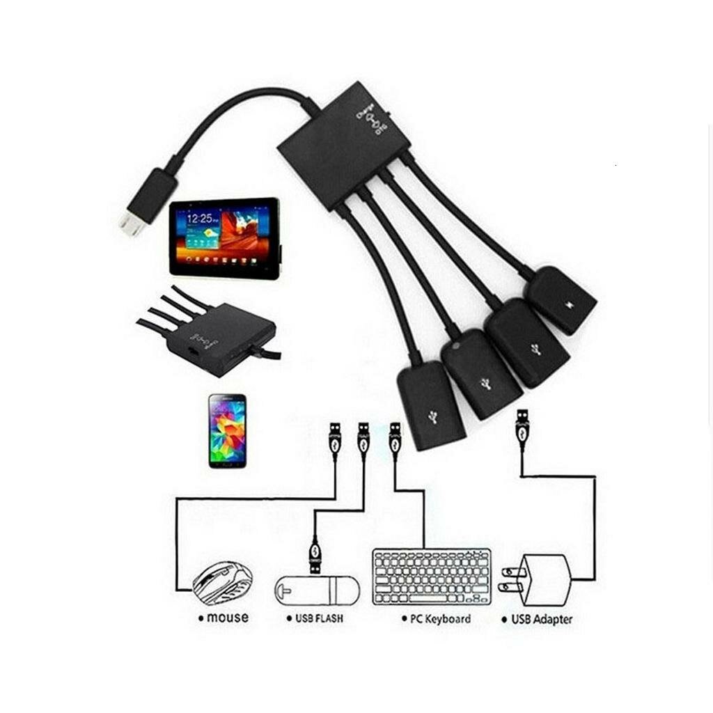 USB OTG-хаб с переключателем зарядки 1 на 4, Микро
