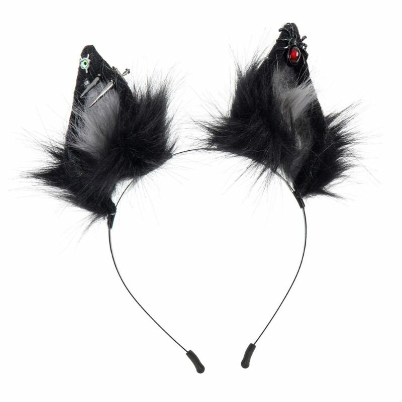 Имитация лисьих ушей, ушек зверя, ленты для волос -серый и черный