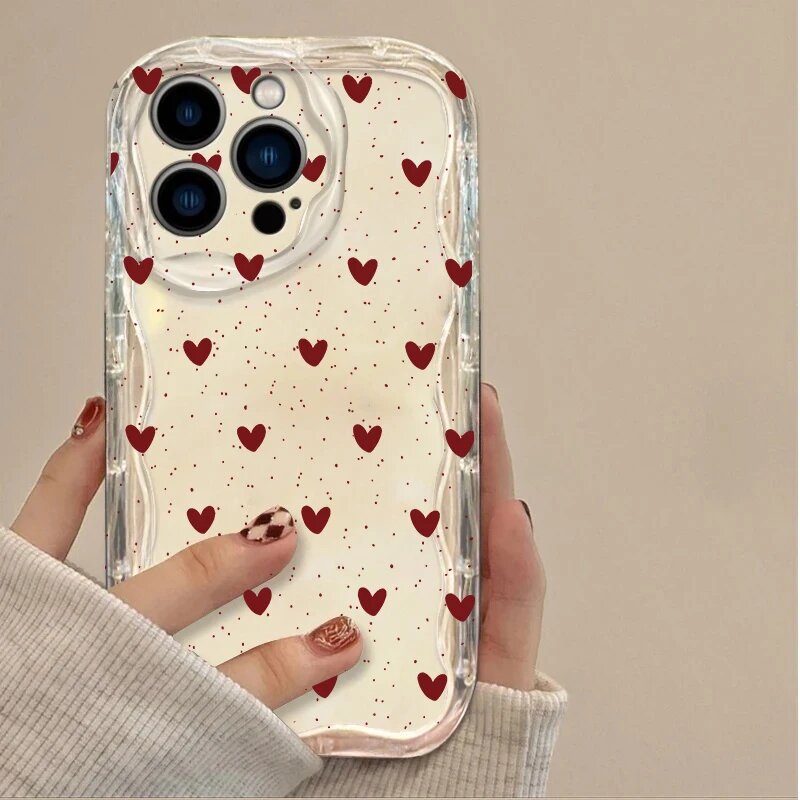 Чехол для телефона с волнистым краем и сердечками для Samsung Galaxy S26 S24 Галактика С25, Clear-