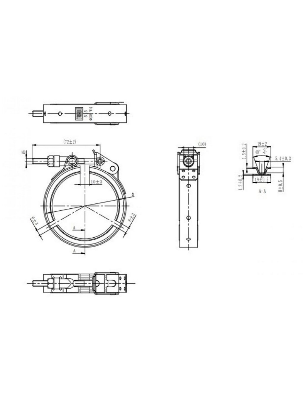 Хомут глушителя V-band быстросъемный с фланцами D=57 мм нержавеющая сталь TRIALLI VC 57 SS