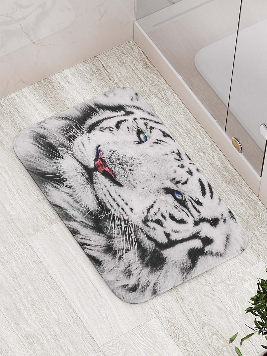 Коврик для ванной комнаты, туалета "Белый тигр" противоскользящий, 52х77 см, JoyArty