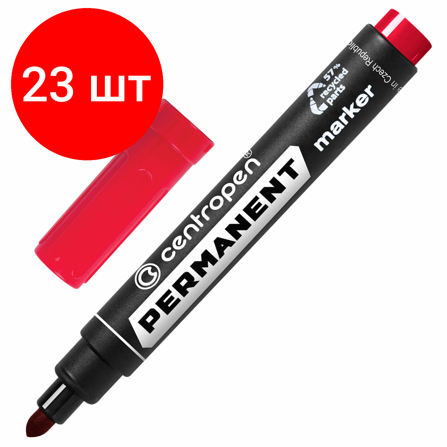 Комплект 23 шт, Маркер перманентный CENTROPEN 8566, красный, круглый наконечник, 2.5 мм, 5 8566 0104