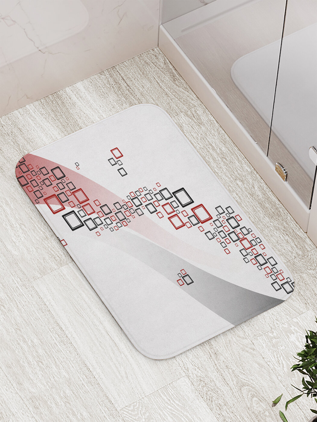 Коврик для ванной комнаты, туалета "Вихрь с квадратами" противоскользящий, 52х77 см, JoyArty
