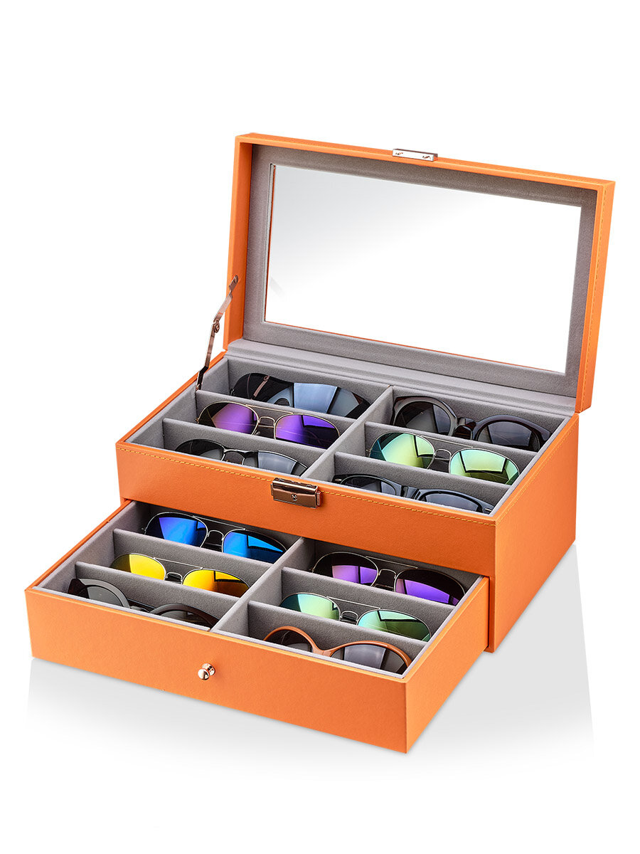 Шкатулка для очков, часов и украшений / Органайзер для аксессуаров / Кейс / Коробка для хранения Glasser-12-orange
