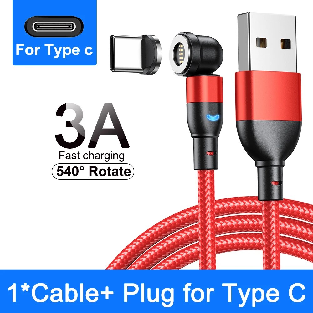 Кабель Type-C AUFU 3A, 1м, Red for Type C, 540°