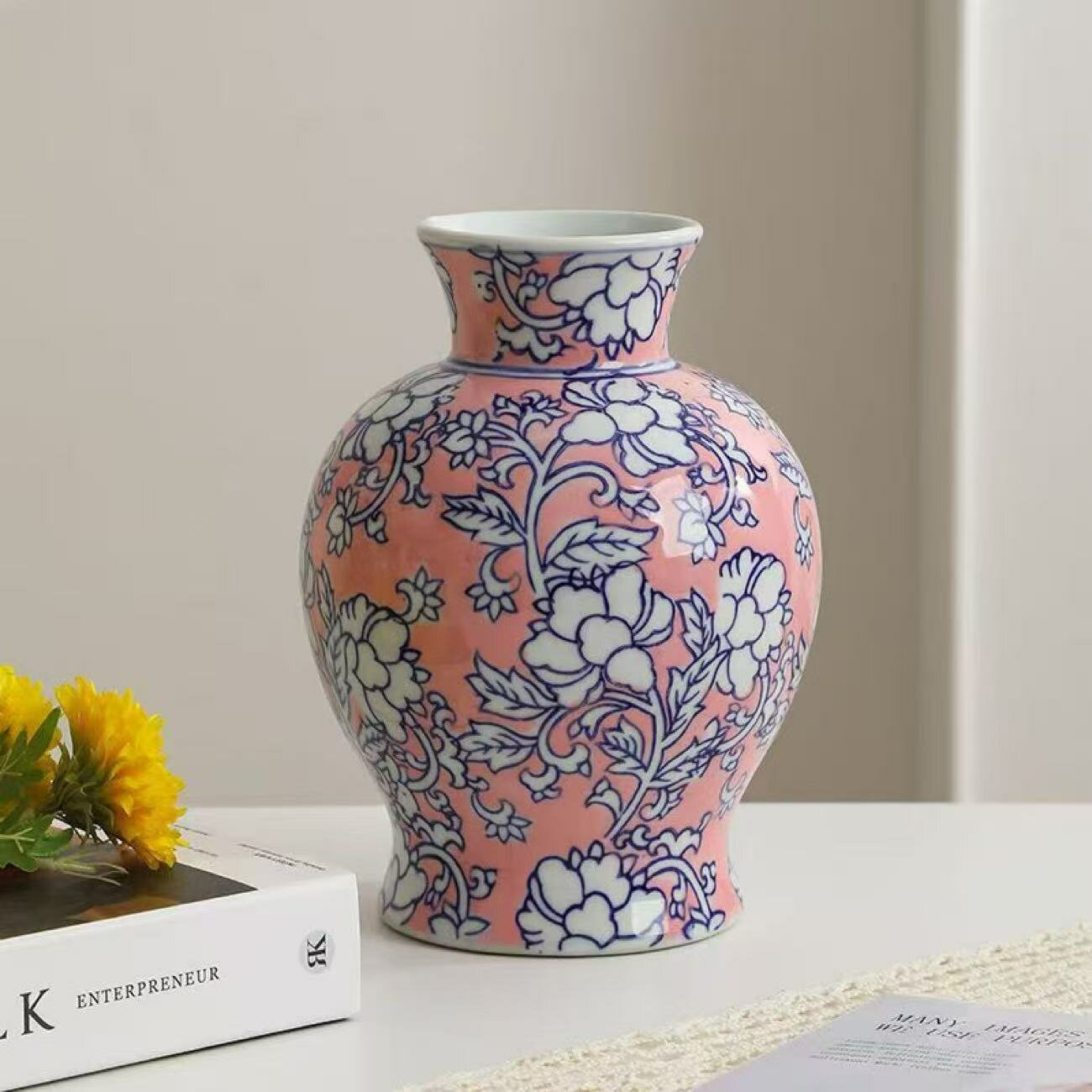 Розовый фарфор, ваза, 22 см, керамика, 1 шт. (хит продаж)