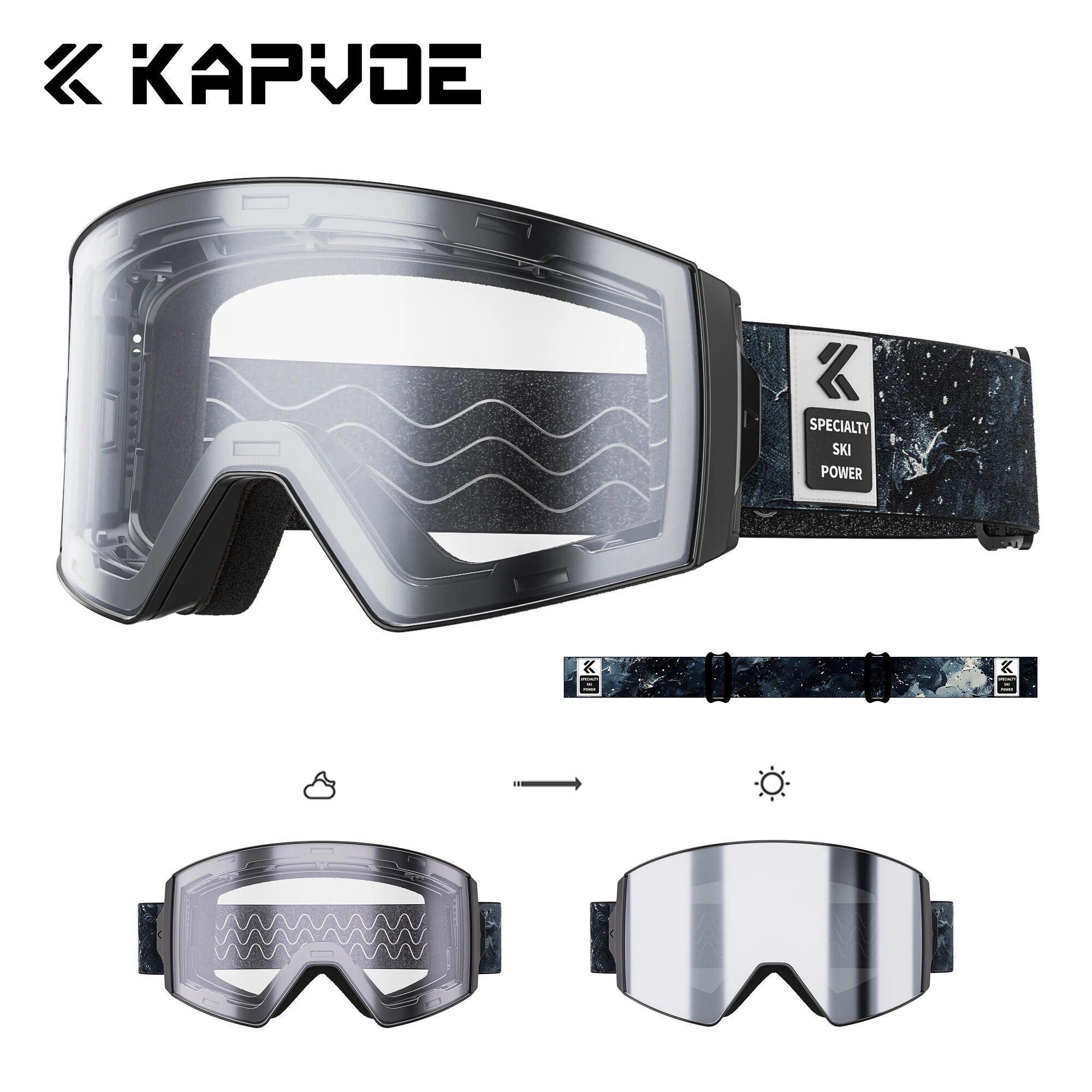 KAPVOE Лыжные очки фотохромные OTG DZ-K721-PH-SI-02