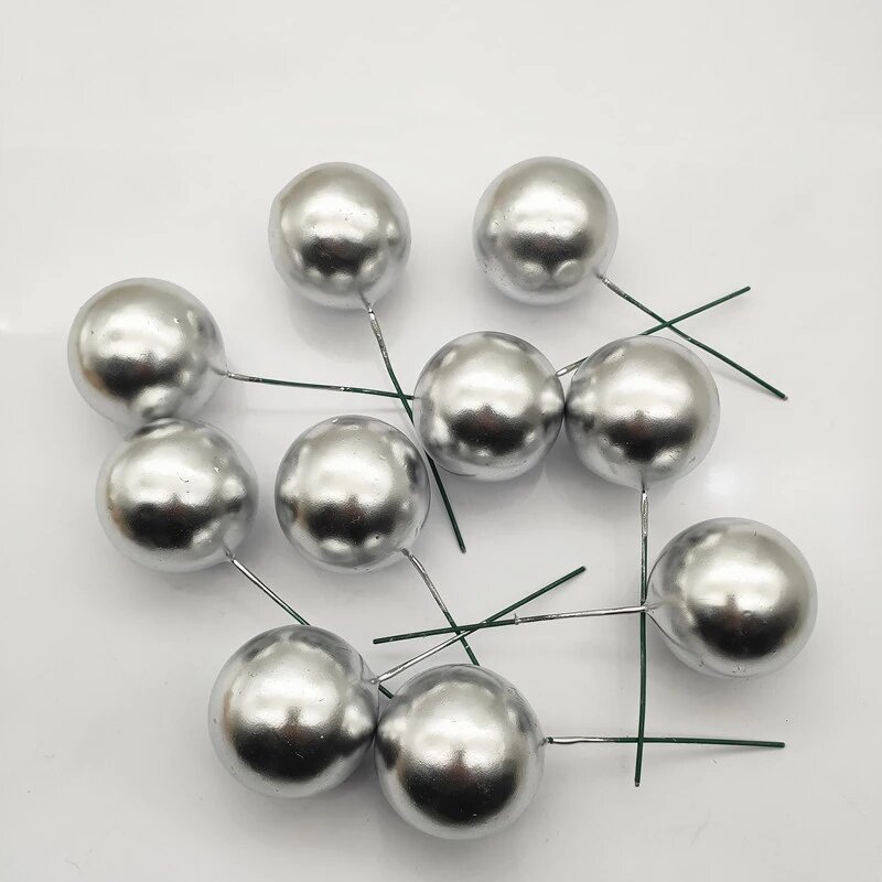 Золотые и серебряные шарики для украшения торта 2.5cm, silver 10pcs