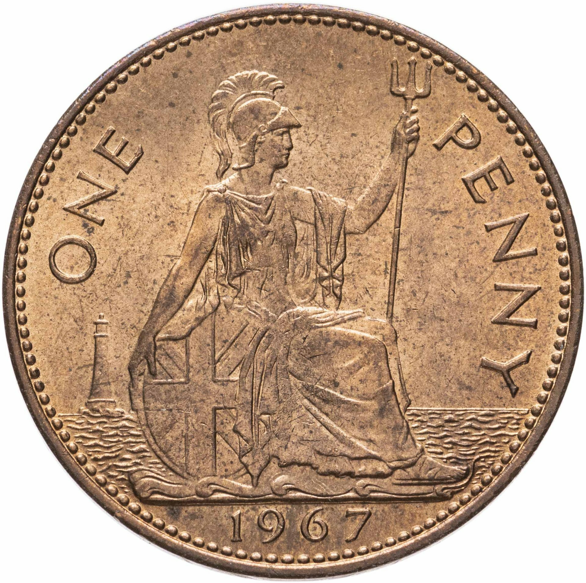 Великобритания 1 пенни penny 1967, Бронза, в сохранности UNC