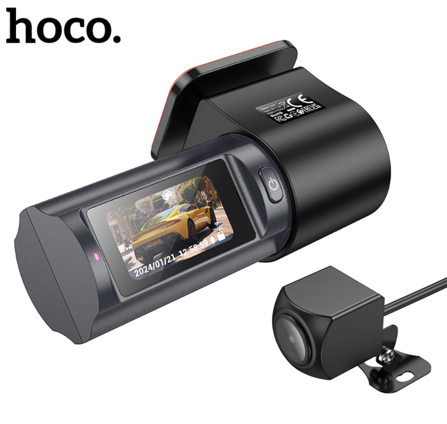 Видеорегистратор автомобильный Hoco DV8 Driving черный, 2K, Wi-Fi, с камерой заднего вида