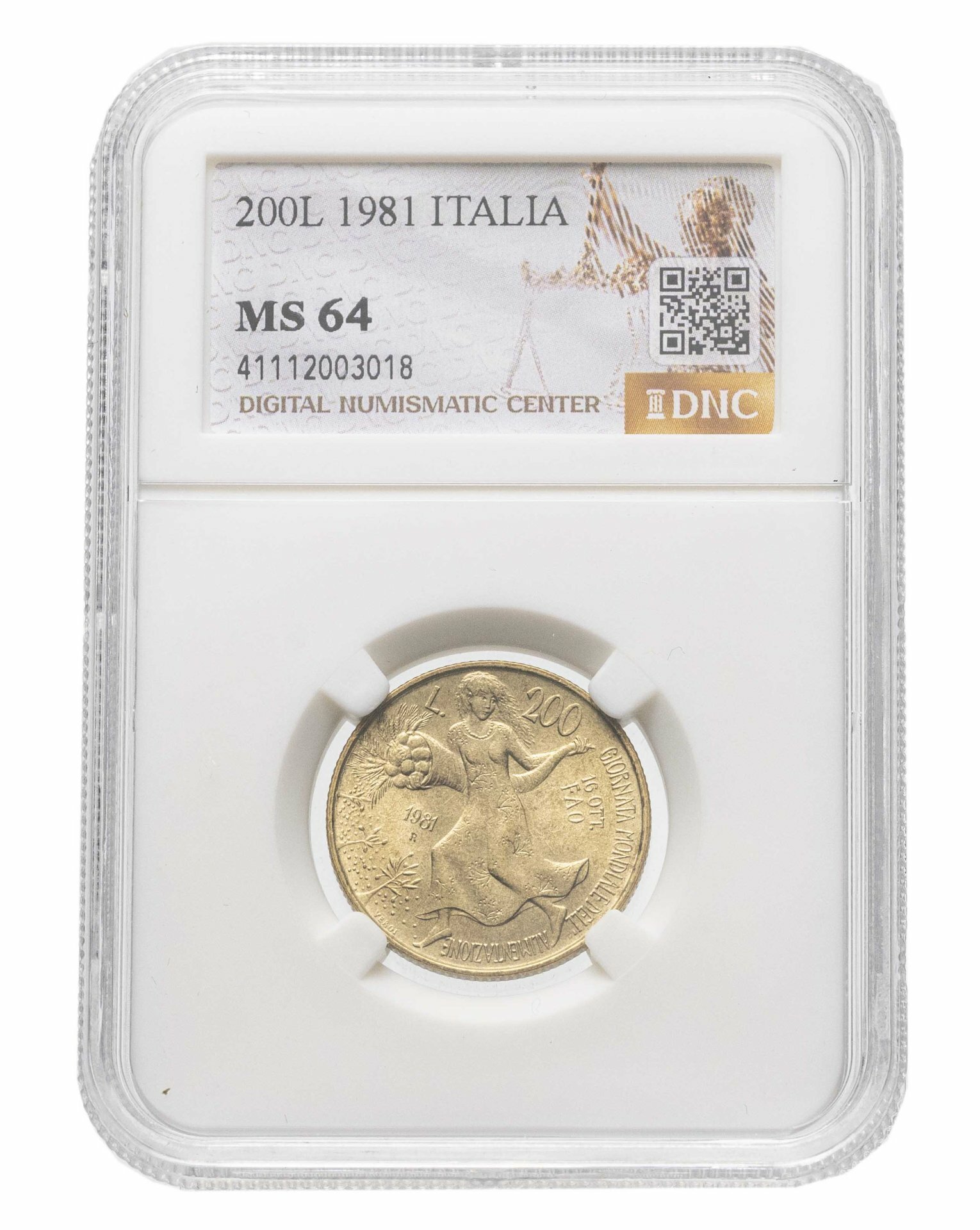 Италия 200 лир 1981 "ФАО - Всемирный день продовольствия" в слабе DNC MS64, Алюминиевая бронза