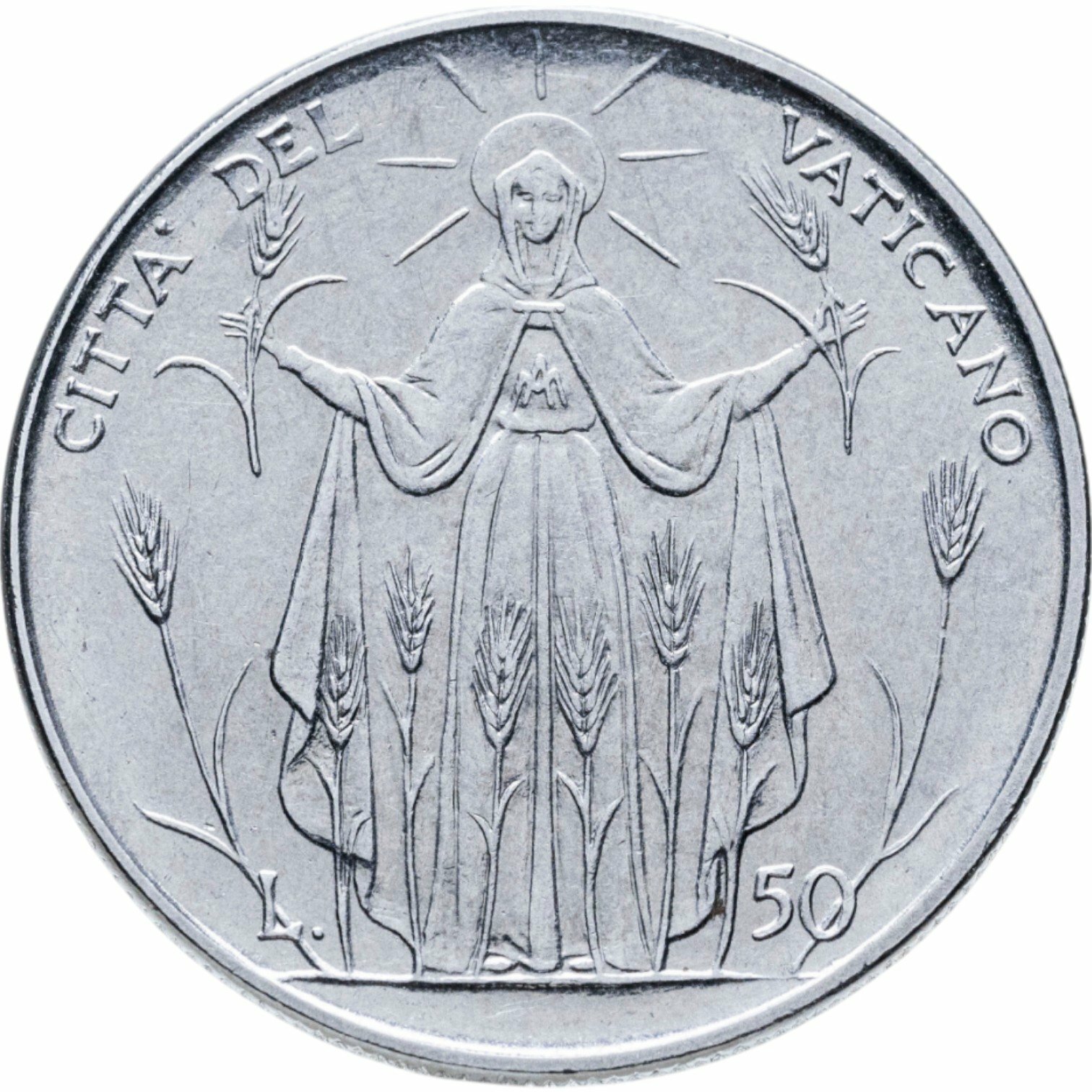 Ватикан 50 лир 1968, Сталь, в сохранности UNC