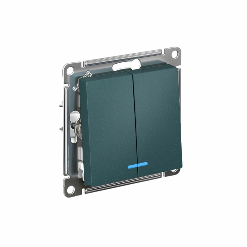 Выключатель 2-кл. СП AtlasDesign 10А IP20 (сх. 5а) 10AX с подсветкой механизм изумруд SE ATN000853