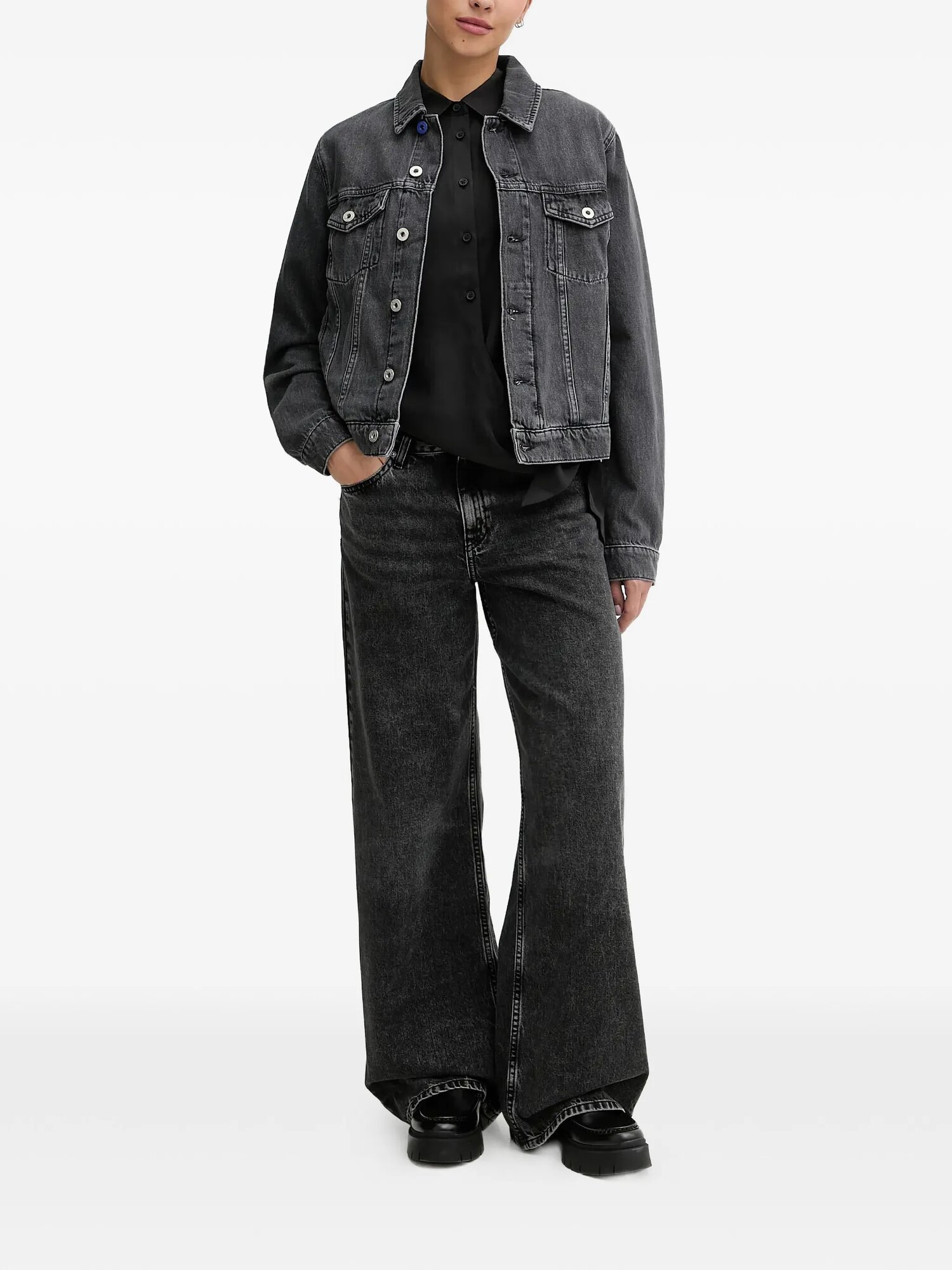 Рубашка KARL LAGERFELD JEANS Side-tie logo shirt, размер M, black / black — фото 1
