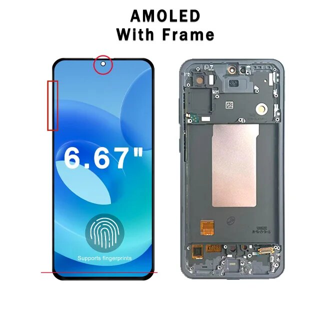 Супер AMOLED дисплей для Samsung Galaxy A56 A566V ЖК-дисплей с цифровым преобразователем сенсорного экрана для Samsung A56 A566B Замена ЖК-дисплея AMOLED With Fram