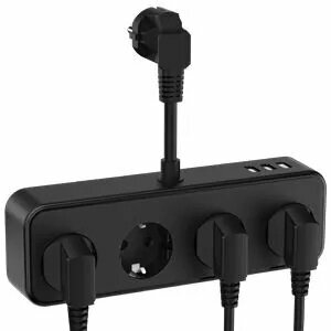 HITRENDS Чёрная розетка с 4 гнездами и 3 USB Мультигнездо 5 см 1.5мм для дома/офиса Универсальная зарядка для гаджетов