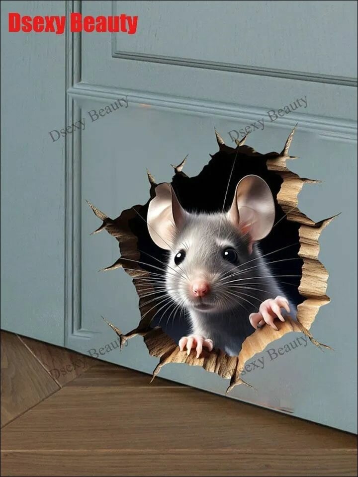 Наклейка для украшения "3D Probe Mouse", 14x13 см, серая, влагостойкая