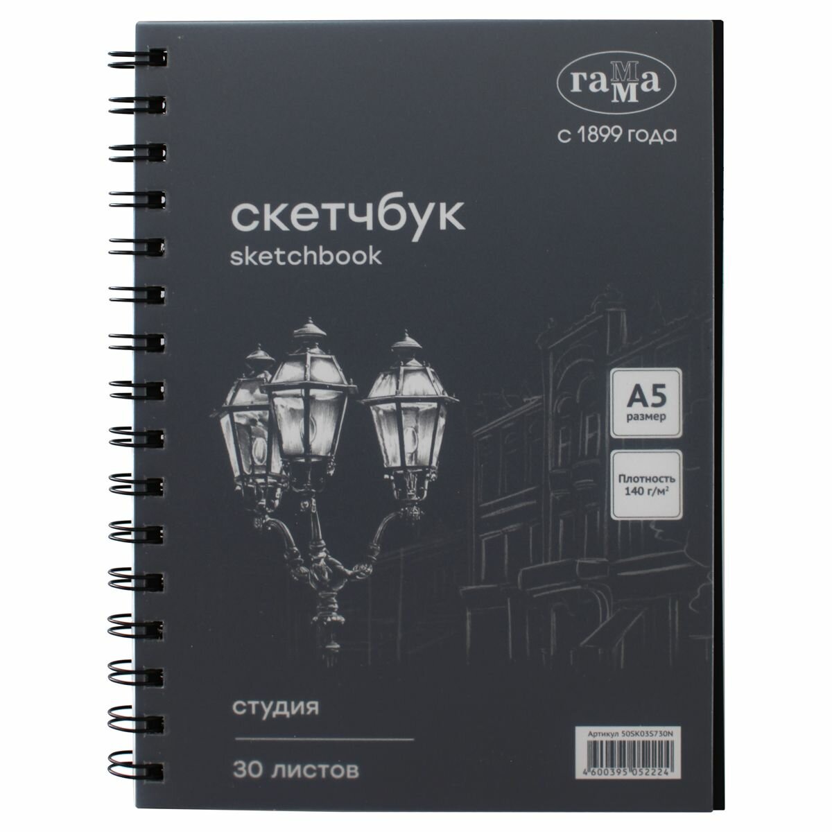 6 шт. Альбом для графики, 30л, А5, на спирали Гамма "Студия", черный, 140г/м2