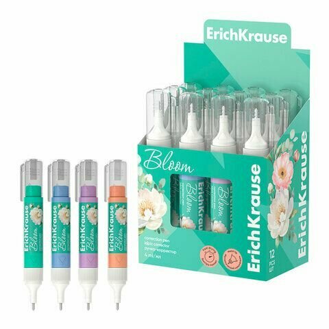 24 шт. Ручка-корректор ERICH KRAUSE "Pastel Bloom", 4 мл, металлический наконечник, ассорти, 61928