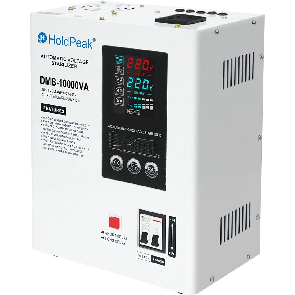 Однофазный стабилизатор напряжения HoldPeak DMB-10KVA релейный тип, цифровая индикация, естественное охлаждение