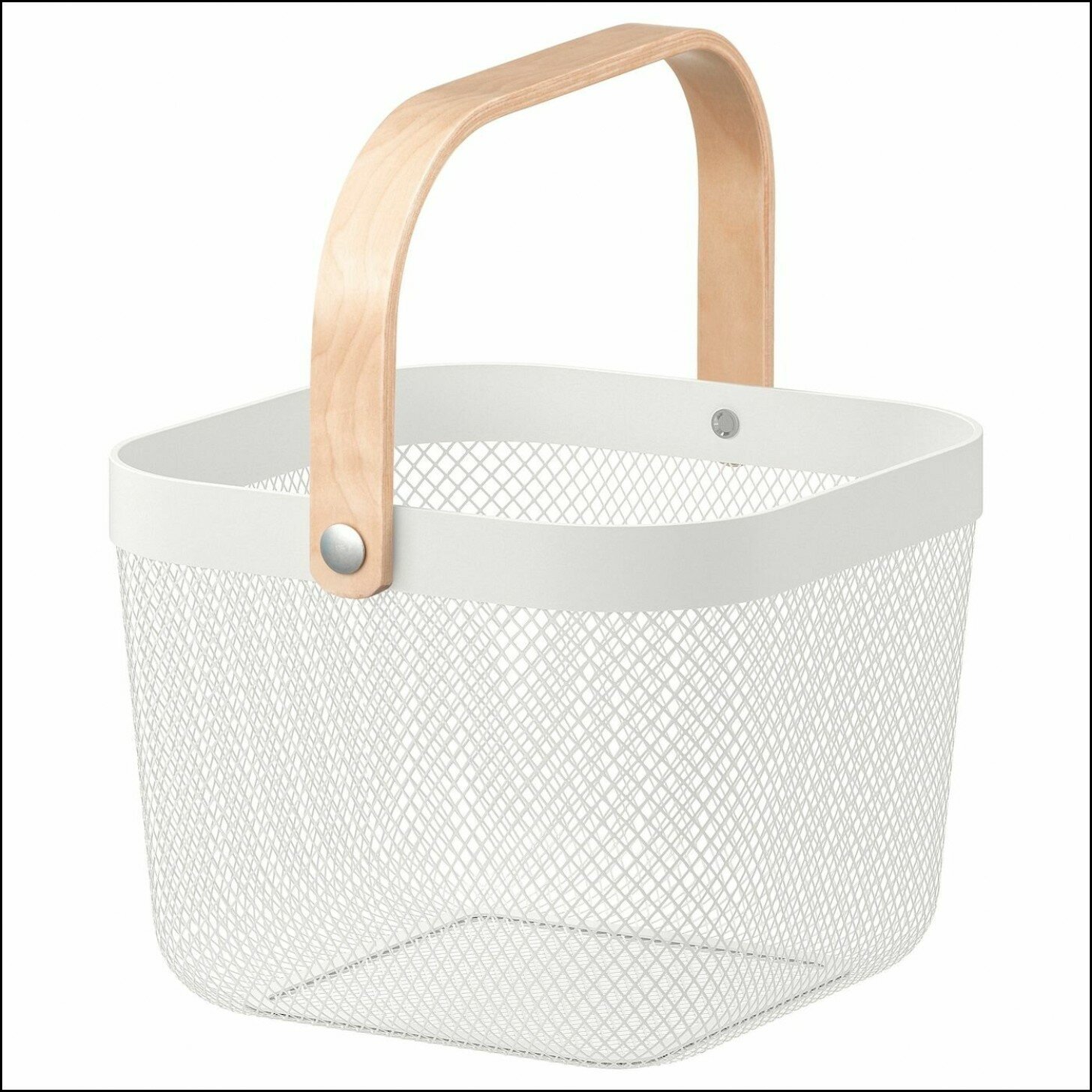 Эксклюзивная корзина из стали с березовым шпоном, 25x26x18 см, белая модель RISATORP от IKEA