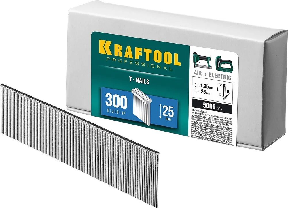 Гвозди для нейлера KRAFTOOL тип 18GA (47 / 300 / F) 25 мм, 5000 шт(31785-25)