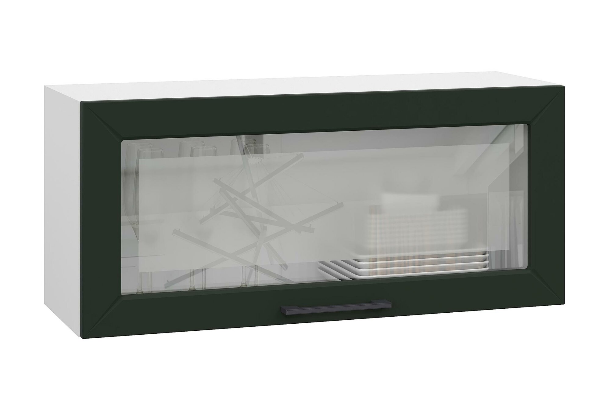 Шкаф верхний горизонтальный Нонтон Кёльн, 80x30x35.7 см, со стеклом, Белый / Софт пихтовый зеленый