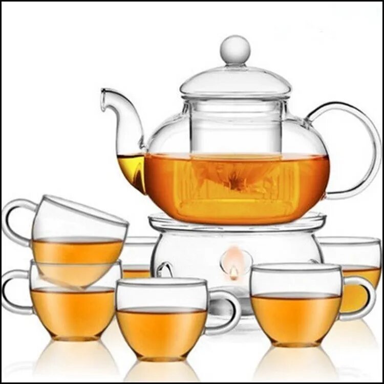 Набор для чайной церемонии из термостойкого стекла на 6 персон, 7 предм, прозрачный