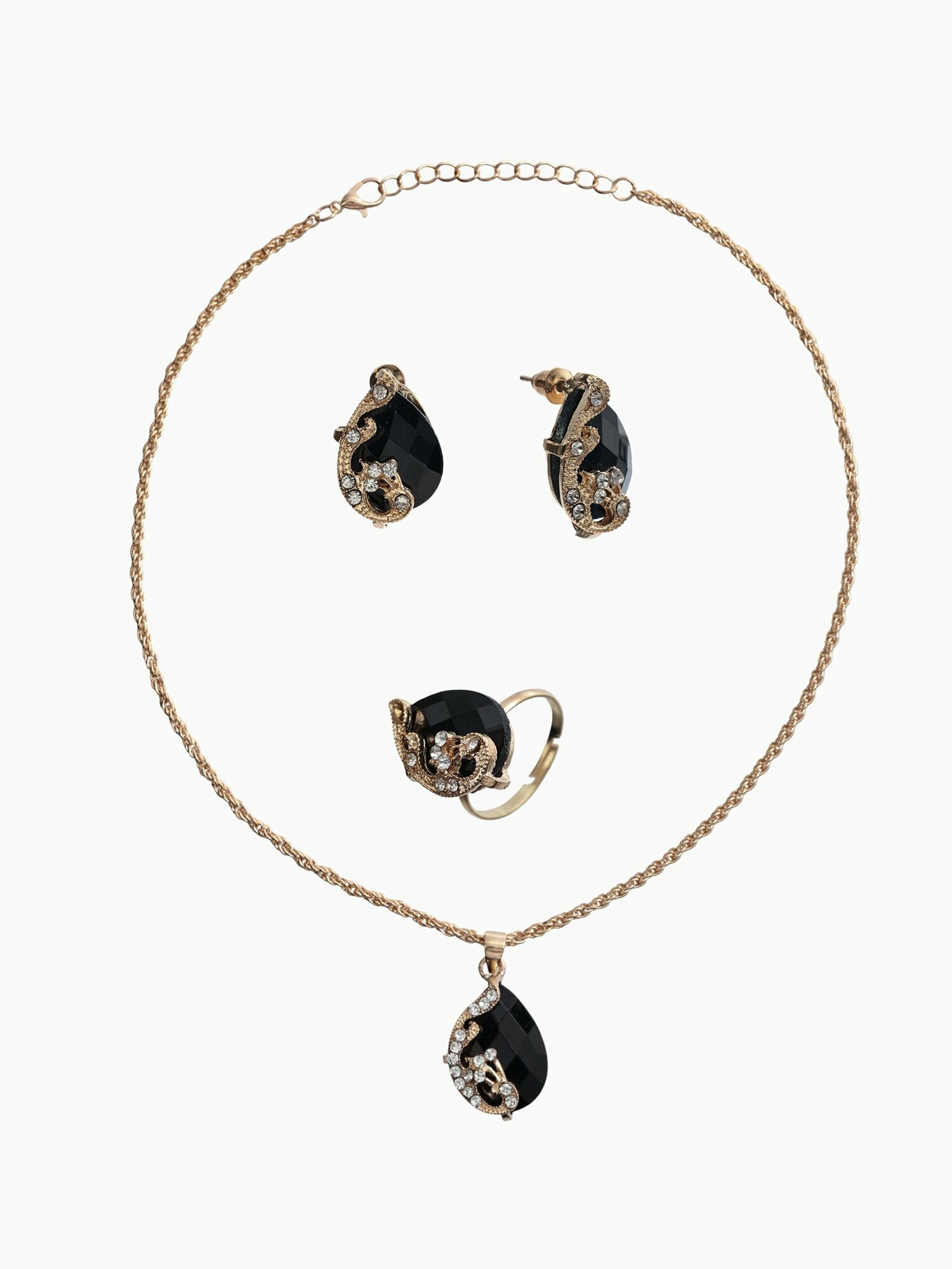 Комплект бижутерии: колье, серьги, кольцо, стекло