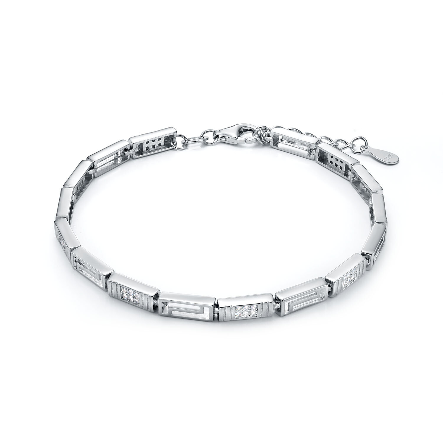 Браслет-цепочка, серебро, 925 проба, родирование, фианит