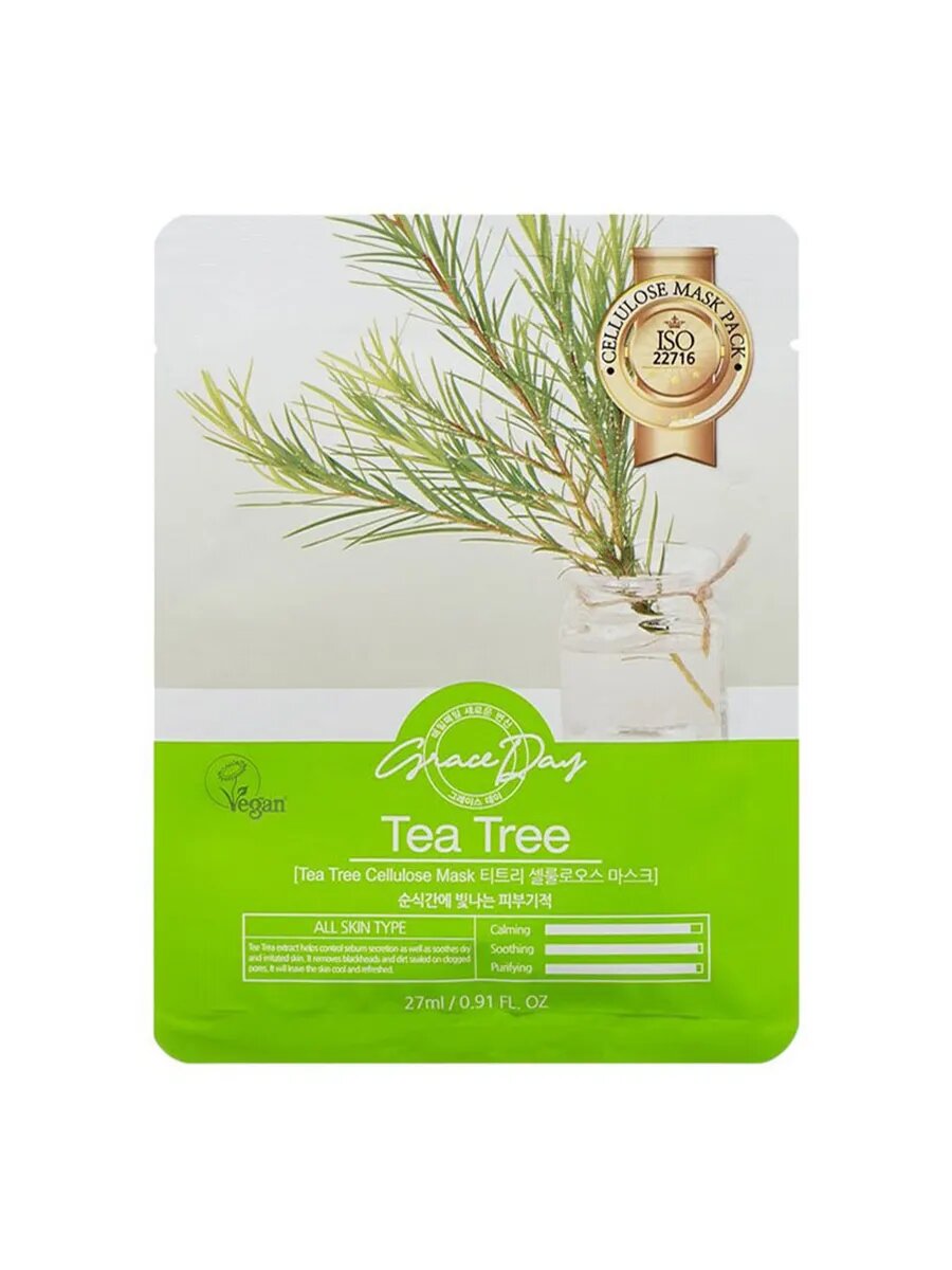 Маска тканевая для лица Grace Day Tea Tree успокаивающая 27