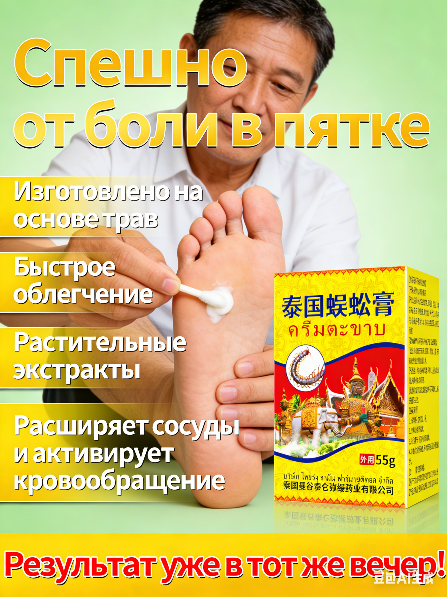 Китайский травяной крем от боли в пятке 55 г, при подошвенном фасциите и пяточных шпорах