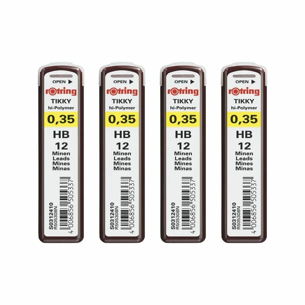 Грифель для карандаша 0.35 мм, твердость: HB (Твердо-мягкий), 4 шт.