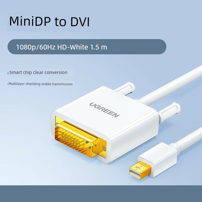 Мини DP к DVI кабель, 1,5 м белый, 1080P/60 Гц, экранированный для отсутствия мерцания экрана на MacBook